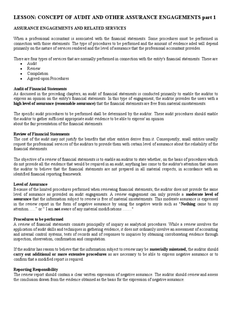 Lesson: Concept of Audit and Other Assurance Engagements Part 1 | PDF ...