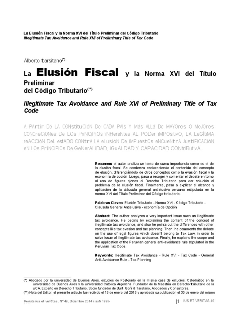Elusión Fiscal y Norma XVI - Alberto Tarsiano | PDF | Instituciones ...