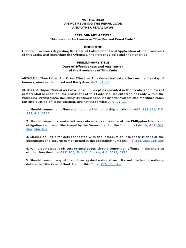 ACT NO. 3815 An Act Revising The Penal Code and Other Penal Laws ...