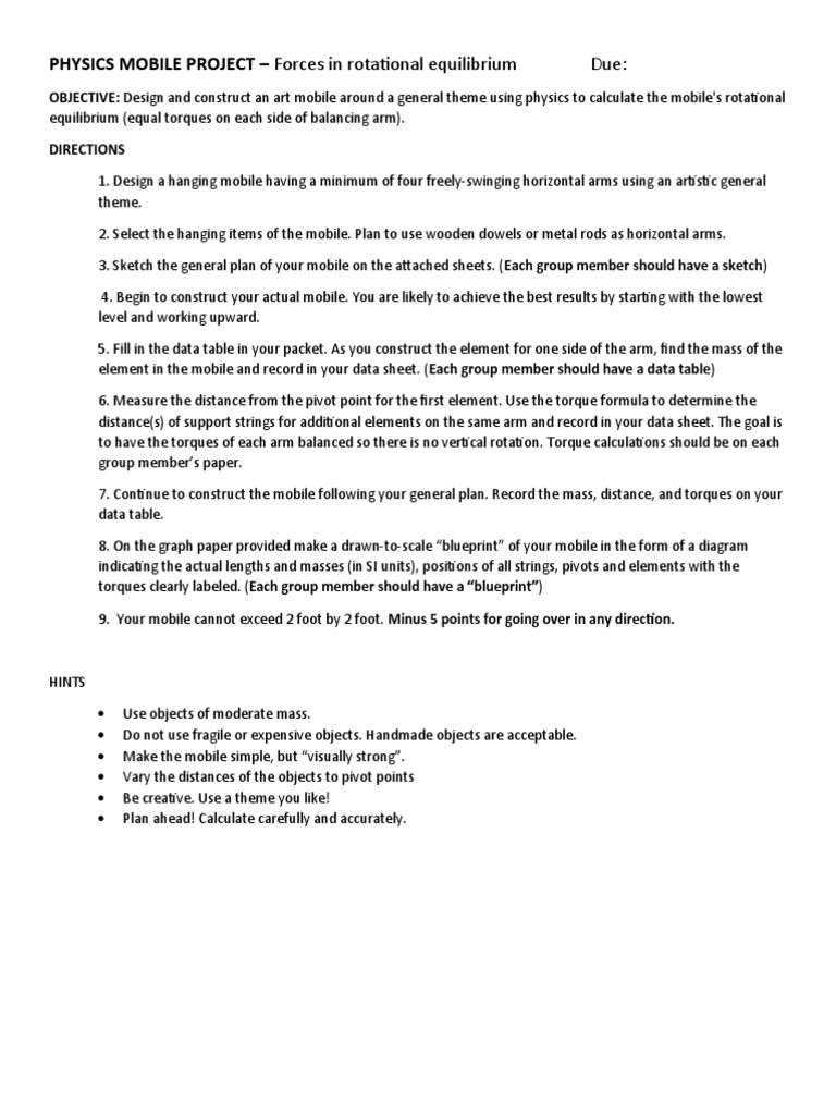 Physics Mobile Project: Torque & Design | PDF | Torque | Distance