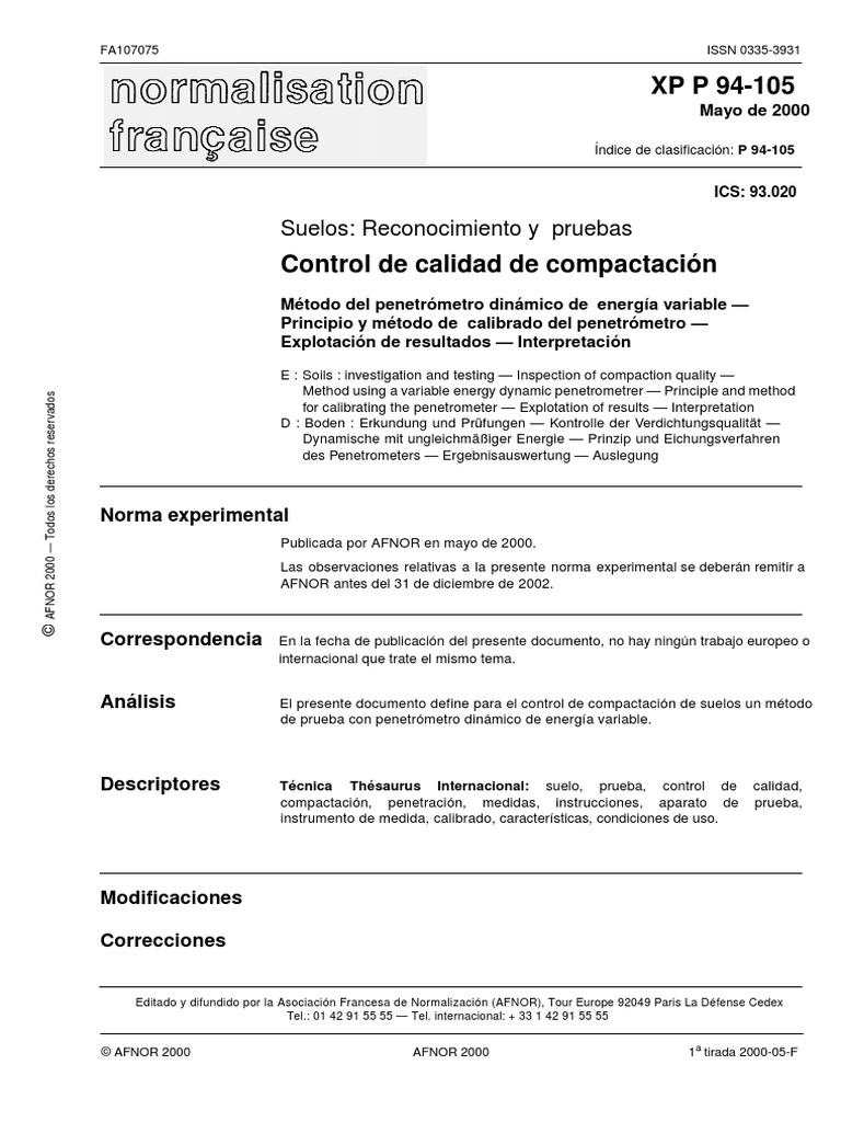 XP P94 105 PDF | Descargar gratis PDF | Densidad | Medición