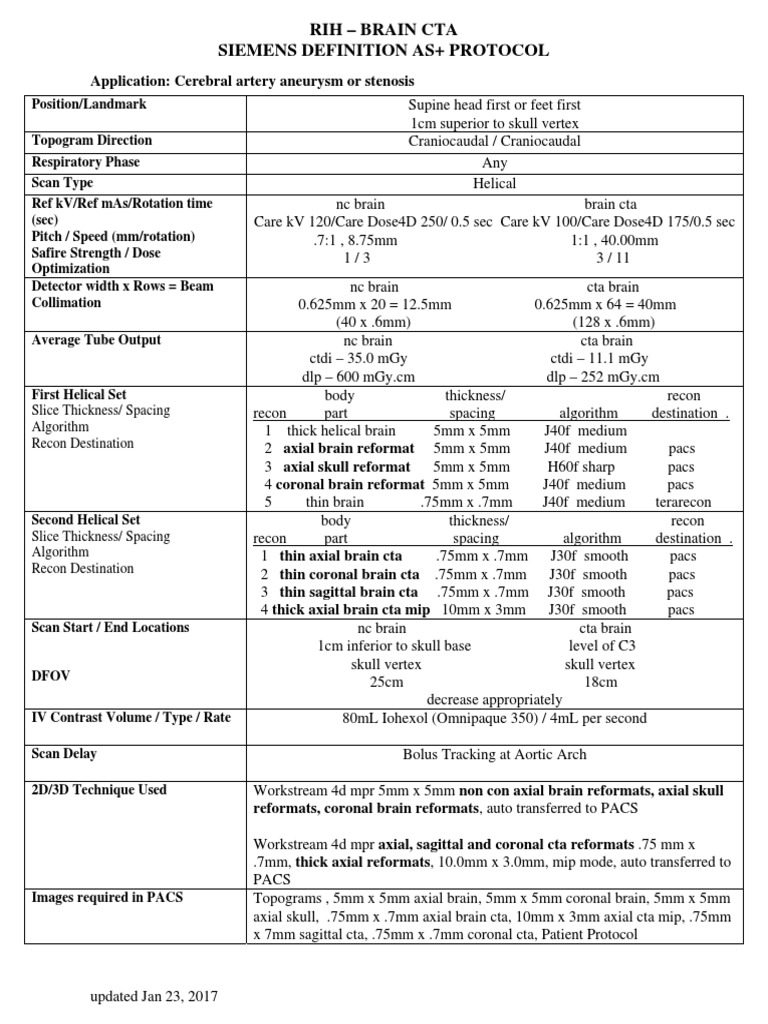 Rih - Brain Cta Siemens Definition As+ Protocol: Application: Cerebral ...
