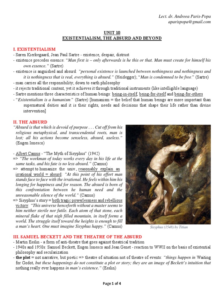 Unit 10 Existentialism, The Absurd and Beyond | PDF | Existentialism | Theatre
