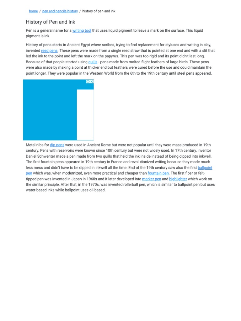 History of Ink and Pen - Writing With Ink | PDF | Pen | Ink