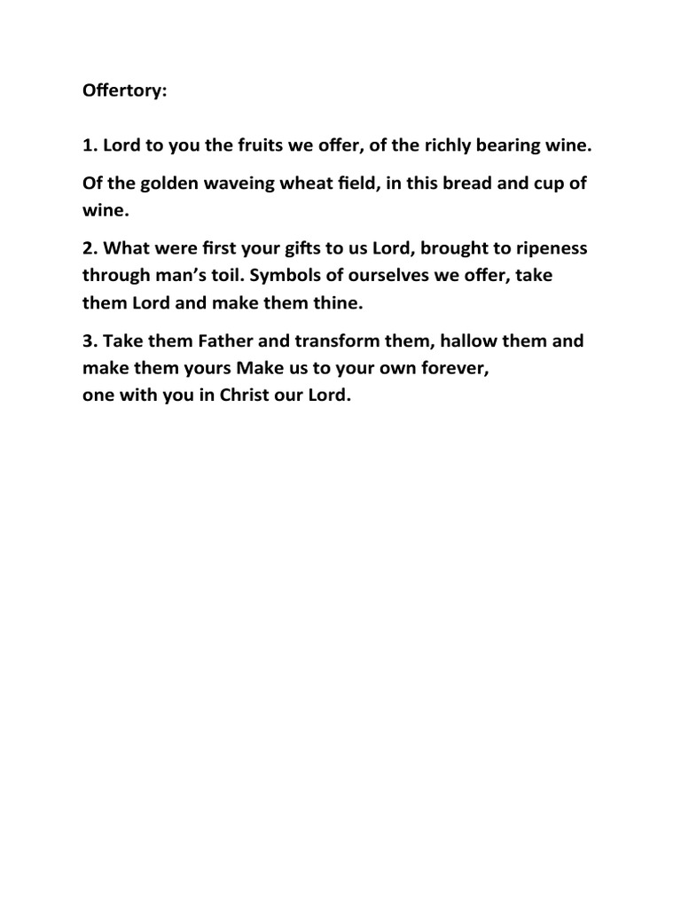 Lord To You The Fruits We Offer | PDF