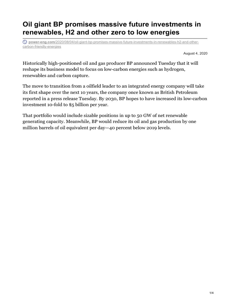 Oil Giant BP Promises Massive Future Investments in Renewables H2 and ...