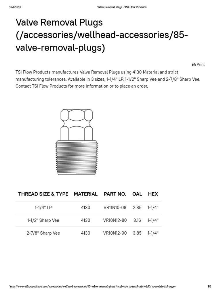 Valve Removal Plugs - TSI Flow Products | PDF