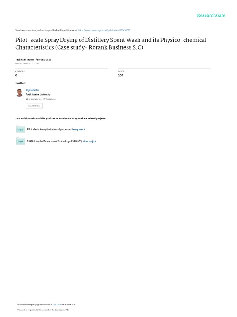 Pilot-Scale Spray Drying of Distillery Spent Wash and Its Physico ...