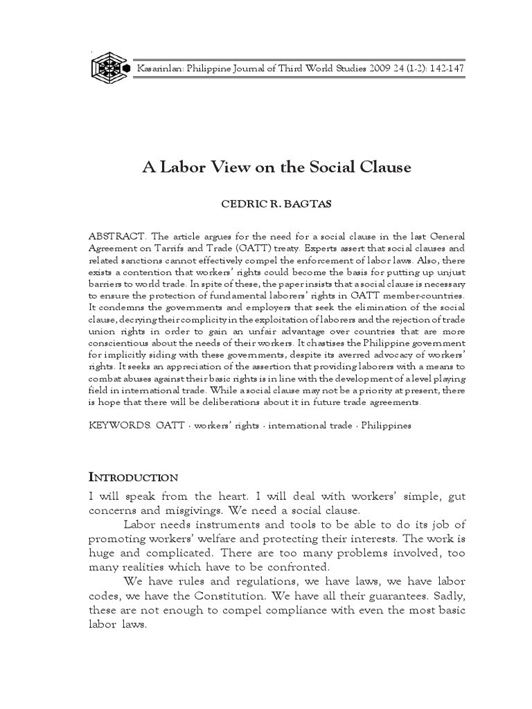 GATT Social Clause: A Labor Perspective | PDF | Labour Economics ...