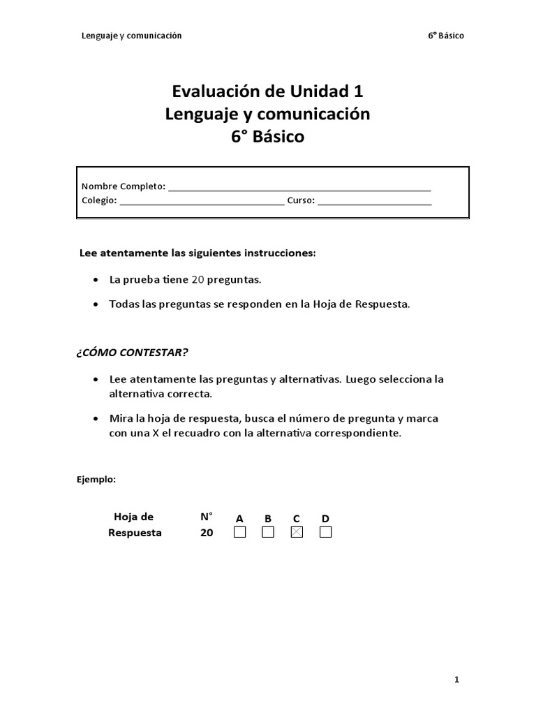 Evaluación Unidad 1: Lenguaje 6° Básico | PDF | Pelo