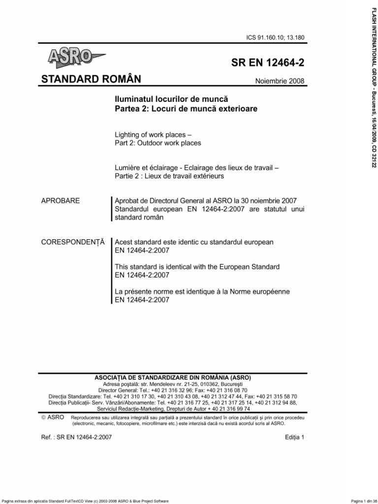 SR EN 12464-2-2008 - Iluminat Exterior PDF | PDF