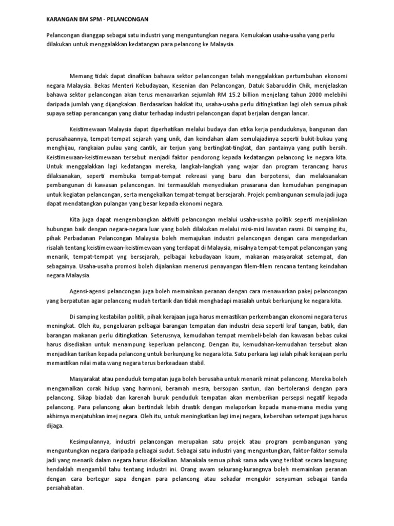 Karangan BM SPM Pelancongan 1 | PDF
