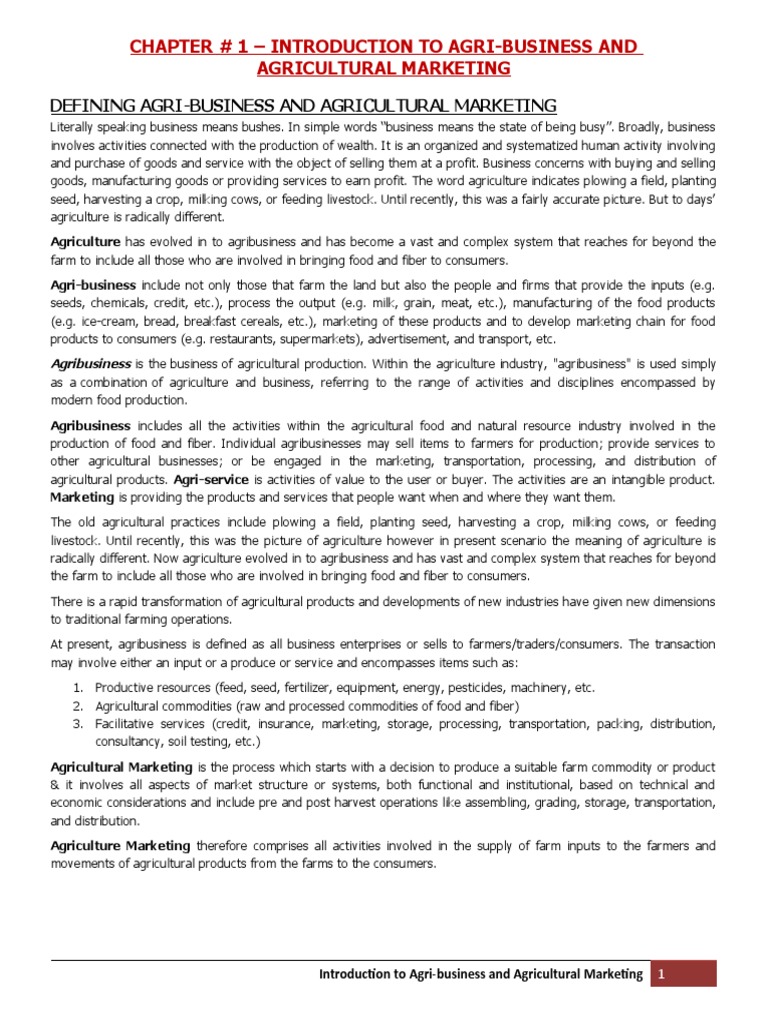 Chapter 1 - Introduction To Agribusiness and Agricultural Marketing ...