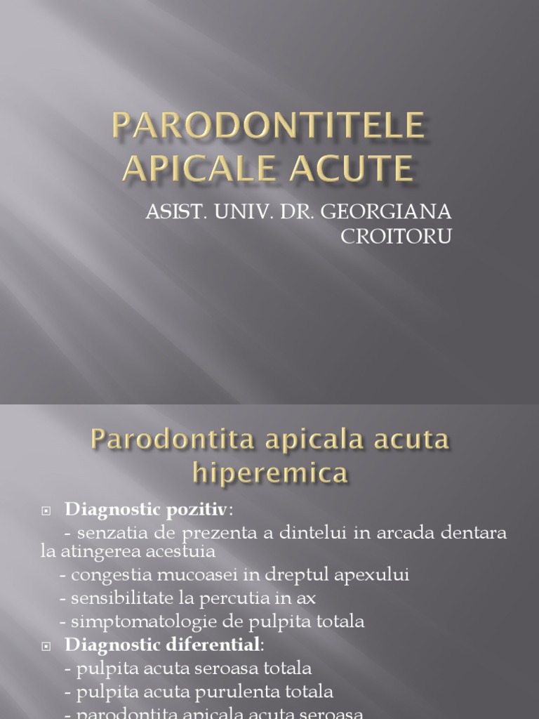 LP An V Dr. Georgiana Croitoru - Parodontitele Apicale Acute PDF | PDF
