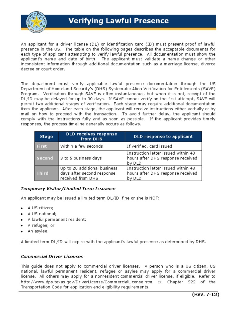 Texas Lawful Presence Verification Guide | PDF | United States ...