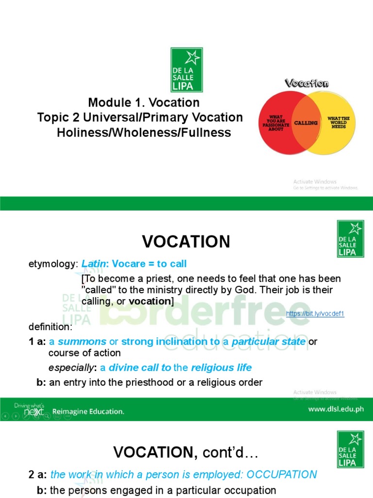 Module 1. Vocation Topic 2 Universal/Primary Vocation: Holiness ...