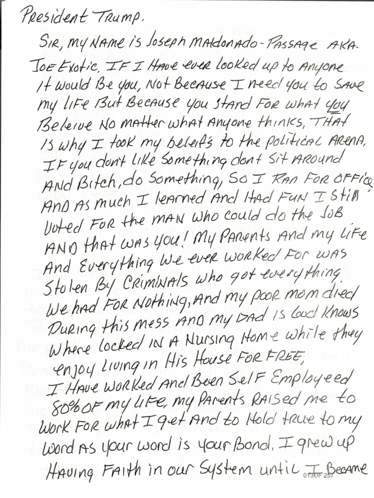 Joe Exotic Letter Part 1 | PDF