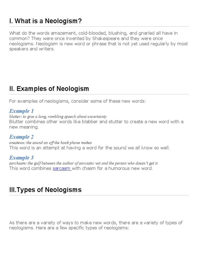 Notes On Neologism | PDF | Word | Linguistics