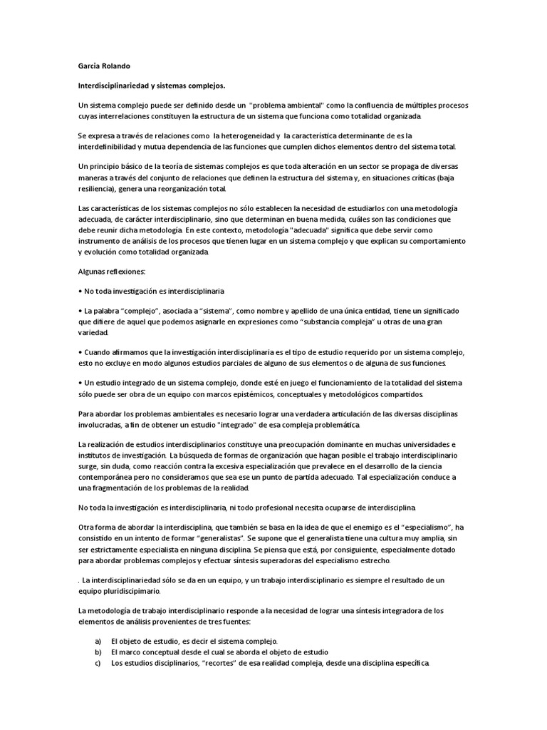 Garcia Rolando Resumen | PDF | Interdisciplinariedad | Sistema
