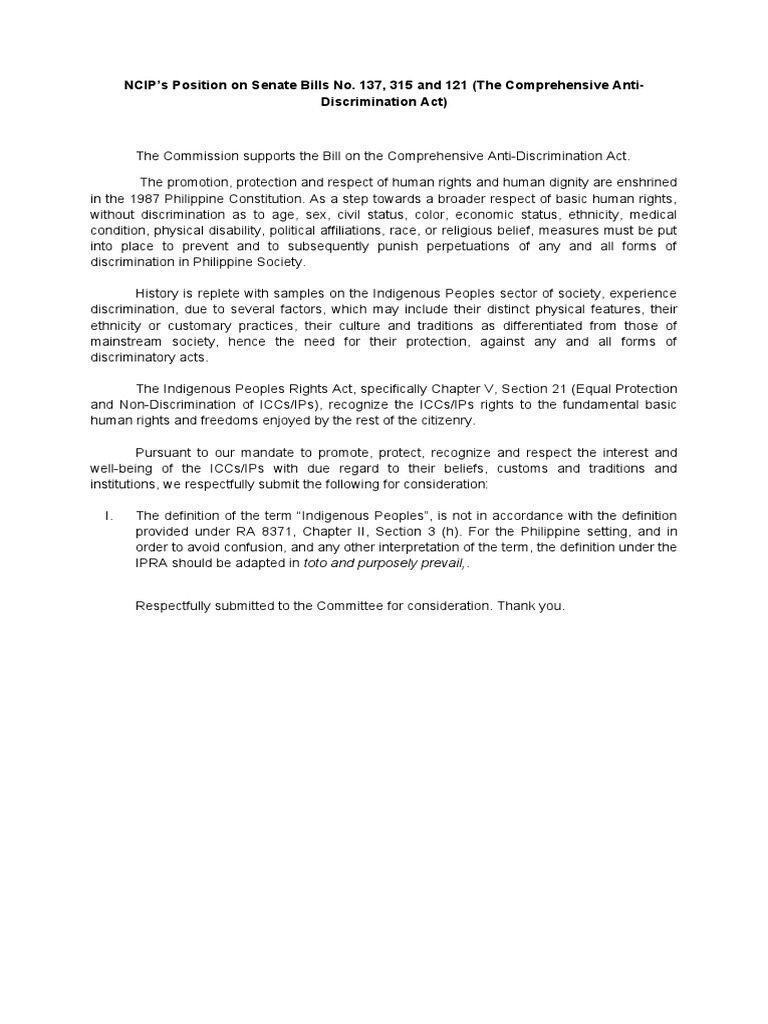 Position Paper - Anti-Discrimination | PDF