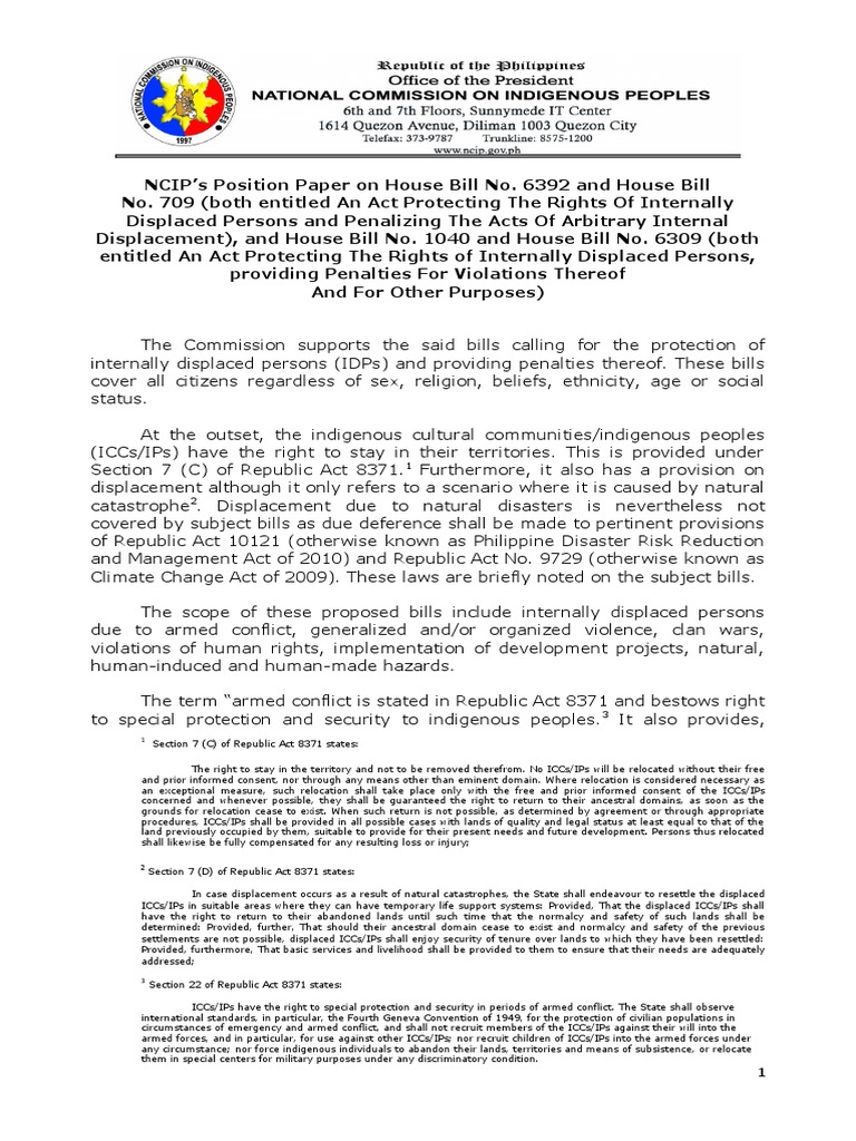 Position Paper - Displacement | PDF | Internally Displaced Person ...