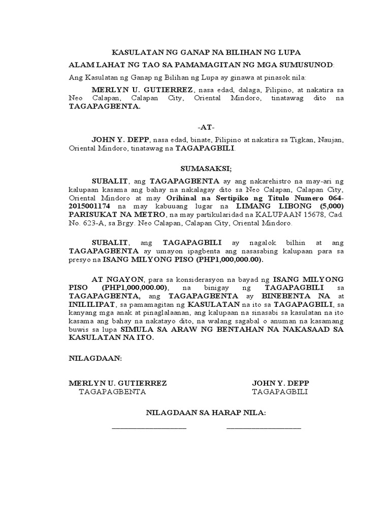 Kasulatan NG Ganap Na Bilihan NG Lupa | PDF