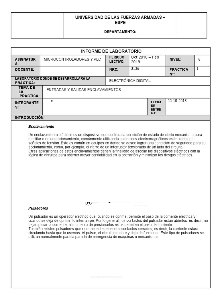 Informe P1 Enclavamiento | PDF | Relé | Arduino