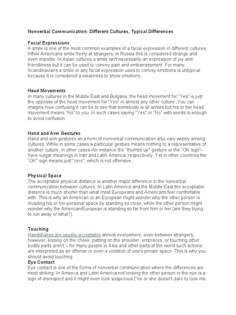 Nonverbal Communication: Different Cultures, Typical Differences Facial ...