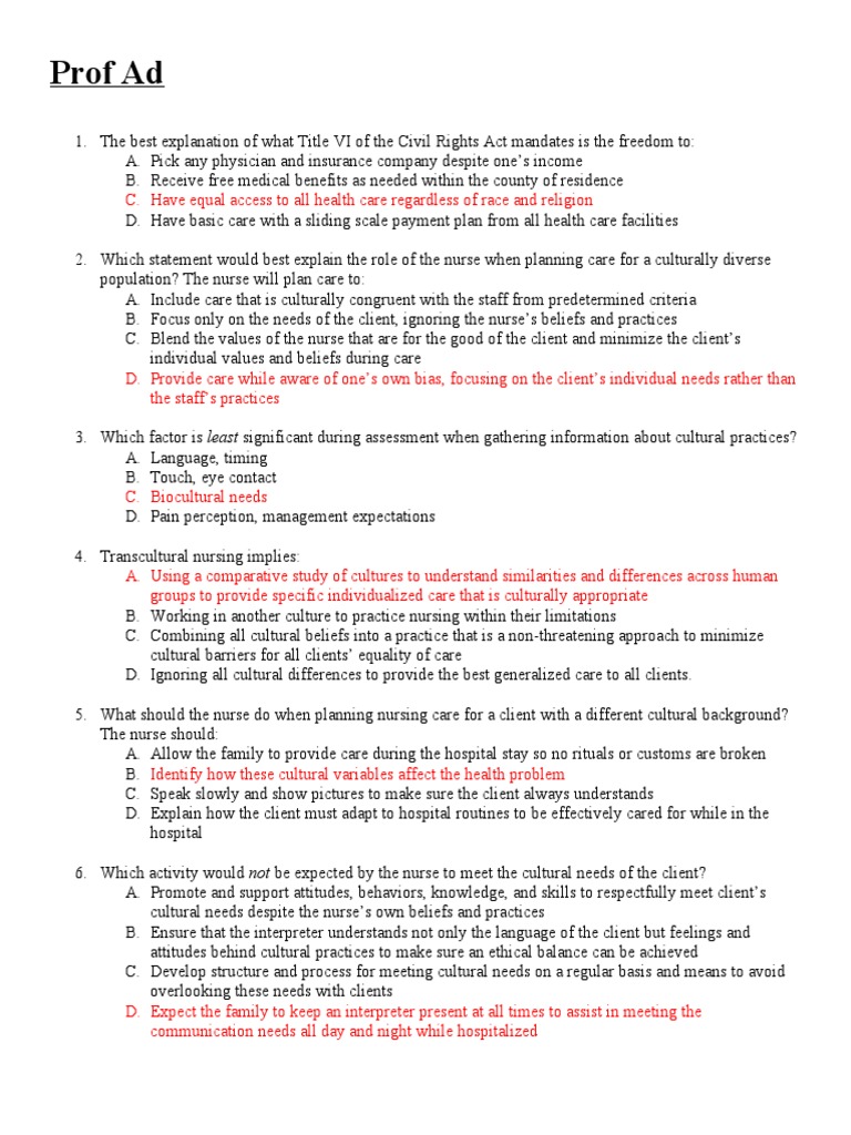 Prof Ad Exam With Answer | PDF | Autonomy | Nursing