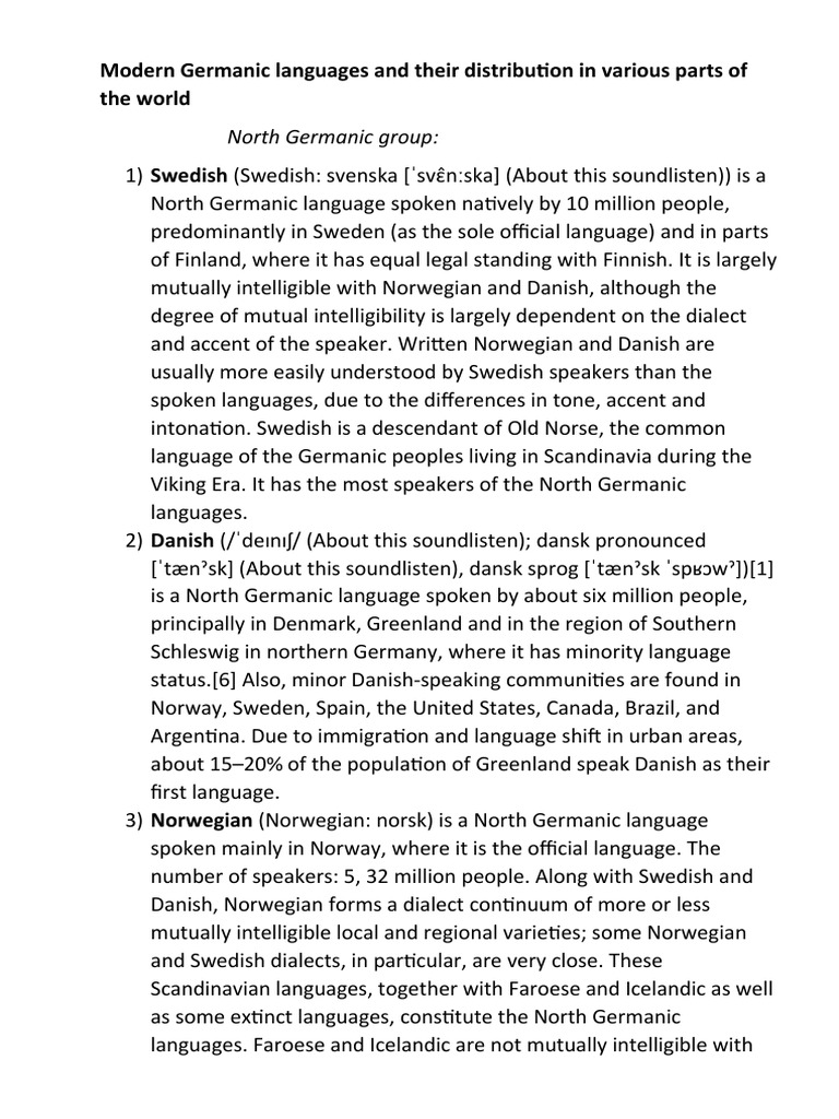 Modern Germanic Languages and Their Distribution in Various Parts of ...
