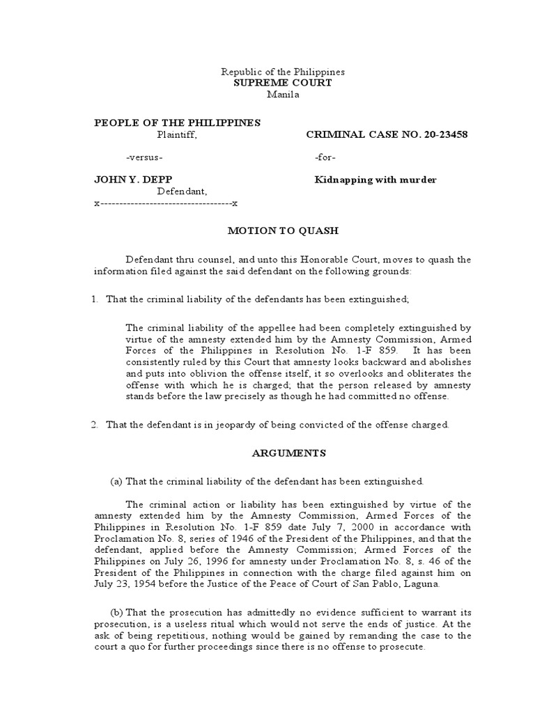 Form 41 Motion To Quash | PDF | Amnesty | Prosecutor