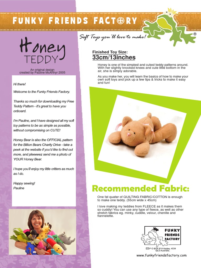 Funky Friends Factory HONEY TEDDY BEAR | PDF | Embroidery | Sewing