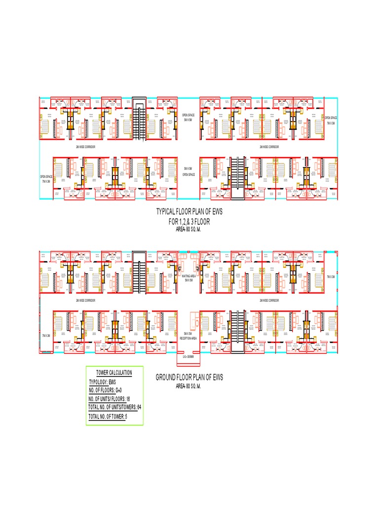 Typical Floor Plan of Ews FOR 1,2,& 3 FLOOR: AREA-80 SQ. M | PDF | Room ...