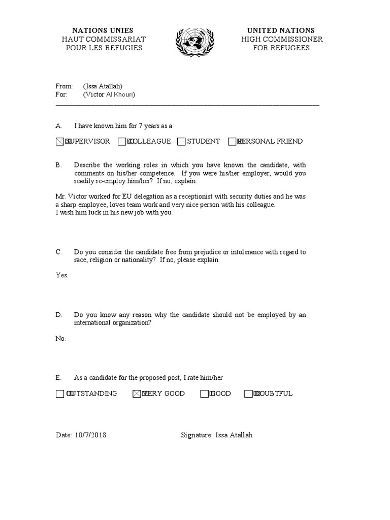 UNHCR reference letter | PDF
