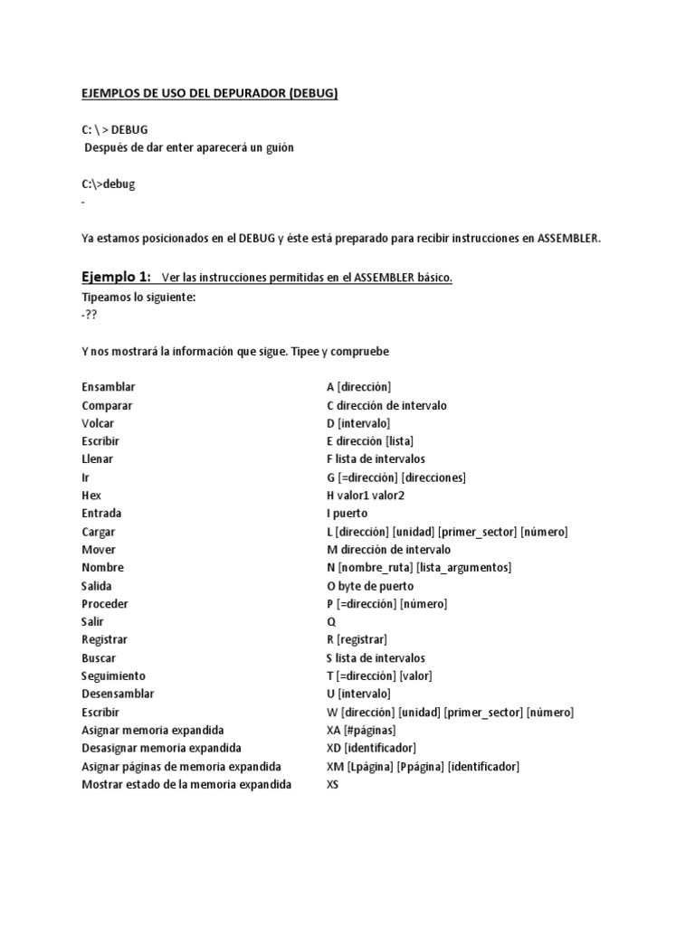 Ejemplos de Uso Del Depurador - Debug PDF | PDF | Puntero (Programación de computadora ...