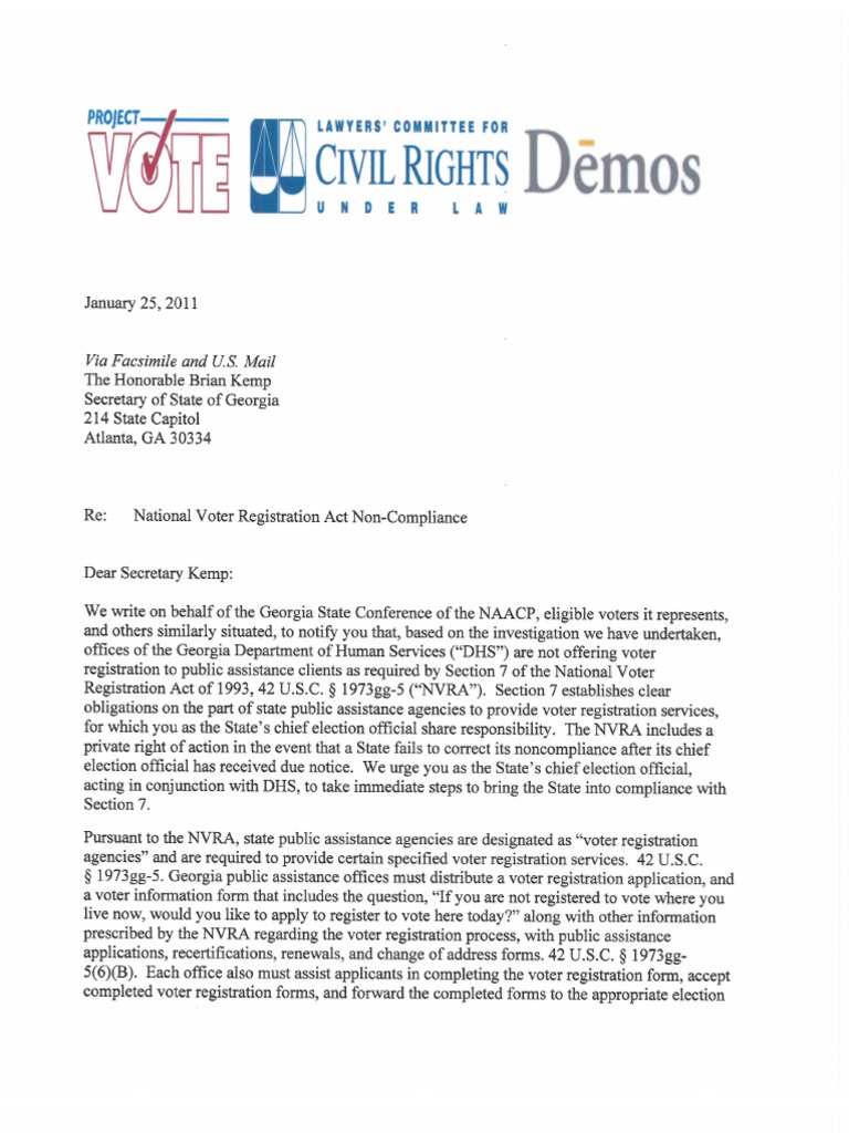 Notice Letter To GA NVRA Sec 7 1 25 11 | PDF