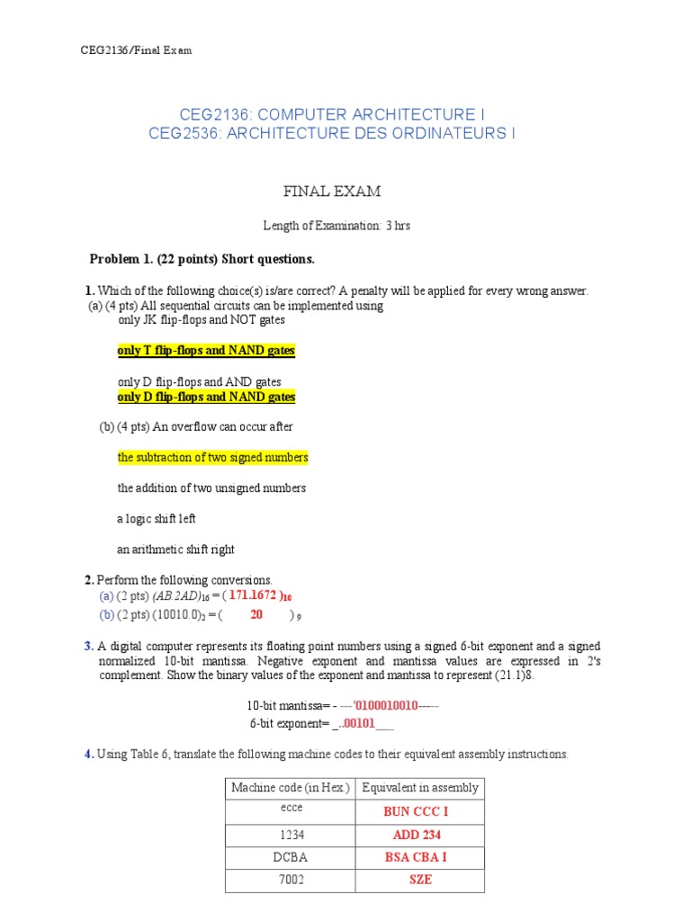 CEG 2136 - Fall 2009 - Final PDF | PDF | Subroutine | Assembly Language