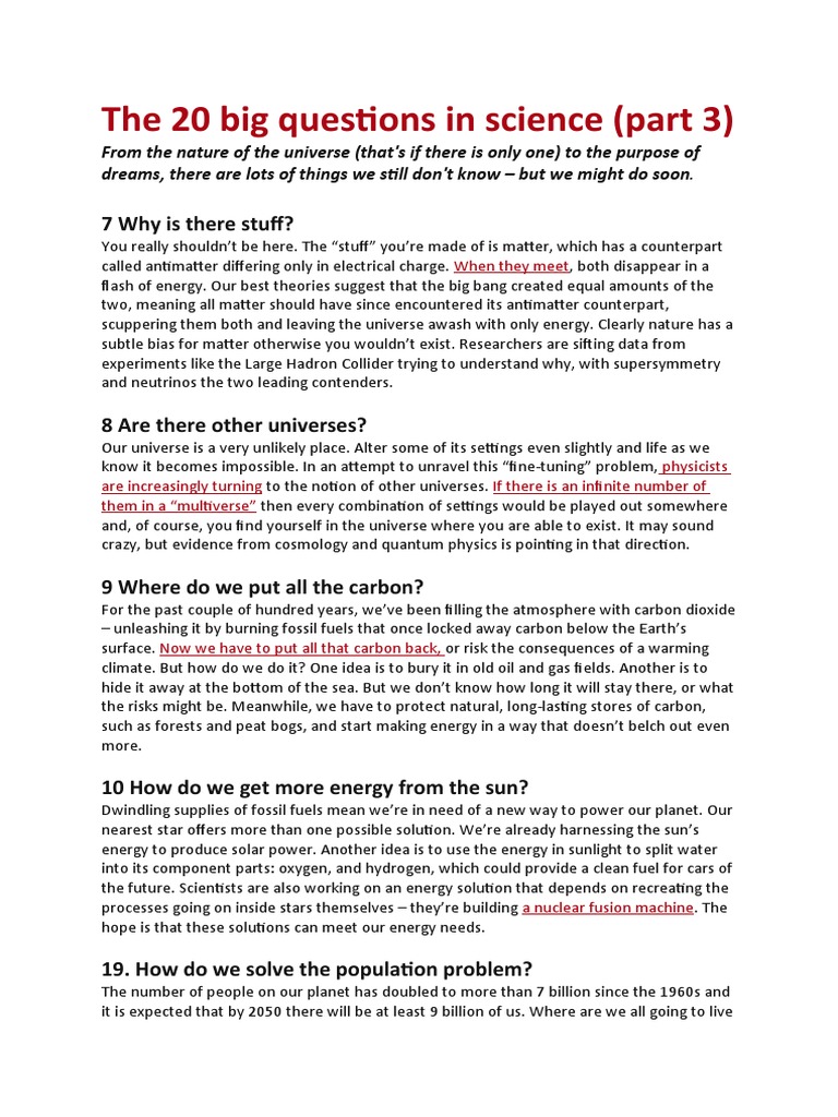 The 20 Big Questions in Science Part 3 | PDF | Universe | Fuels