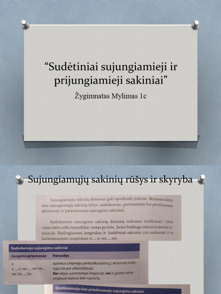 Sudėtiniai Sujungiamieji Ir Prijungiamieji Sakiniai Žygimantas Mylimas 1c | PDF