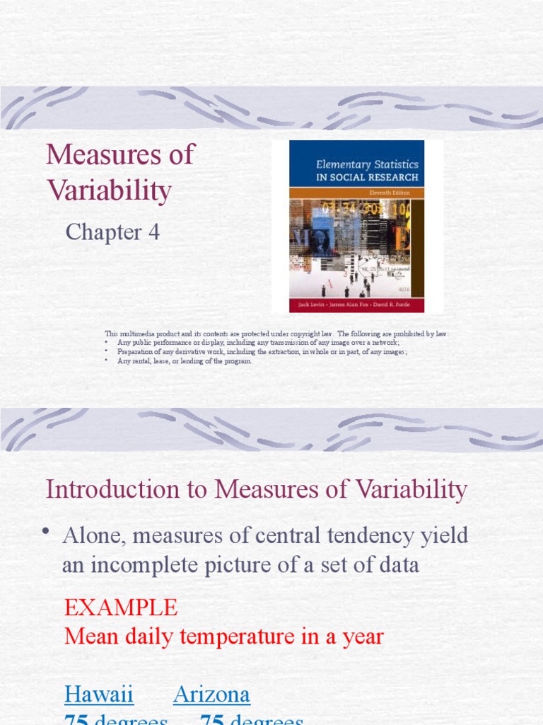 Chapter 4 Measures of Variability | PDF | Standard Deviation | Variance