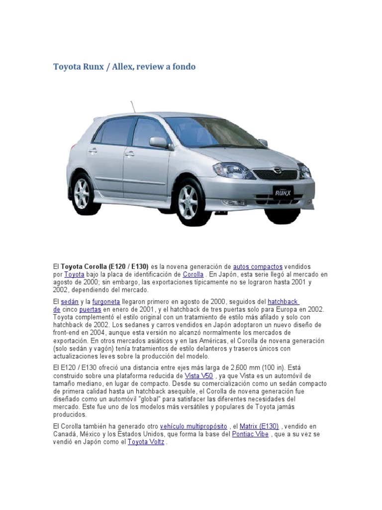 Comparativa Toyota Runx y Allex | PDF | Tecnologías automotrices ...