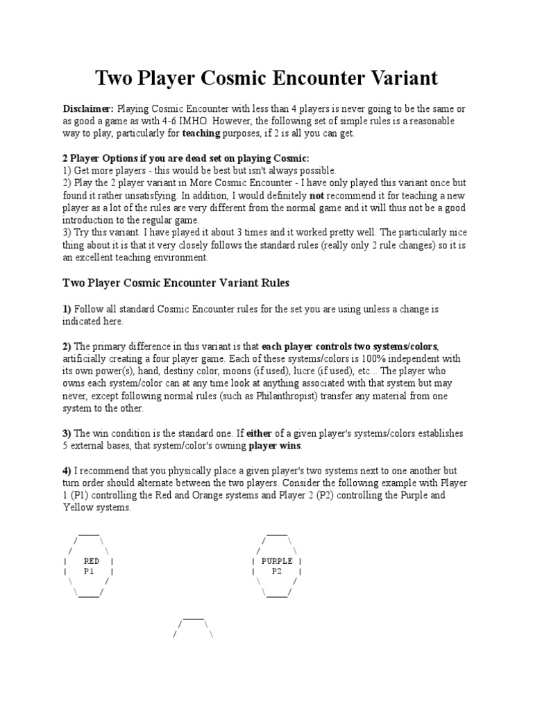 2 Player Cosmic Encounter Variant Rules | PDF | Color | Leisure