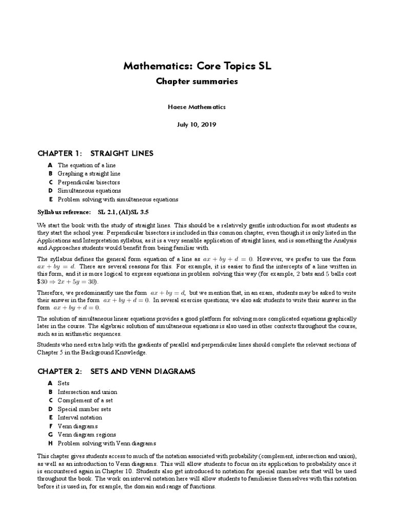 Mathematics Core Topics SL Overview | PDF | Trigonometry ...