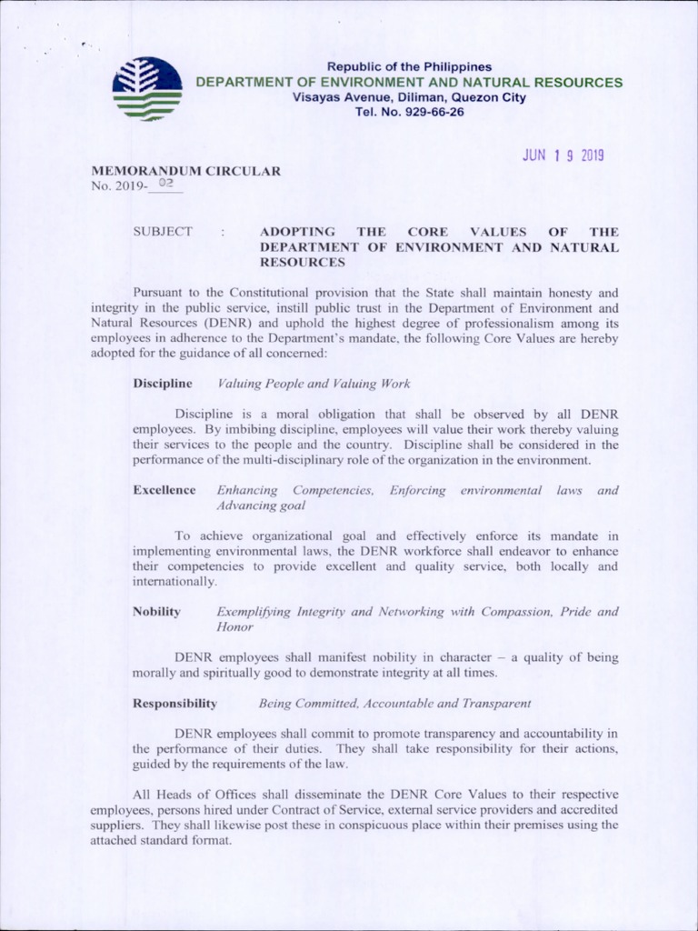 dmc-2019-02 DENR Core Values PDF | PDF