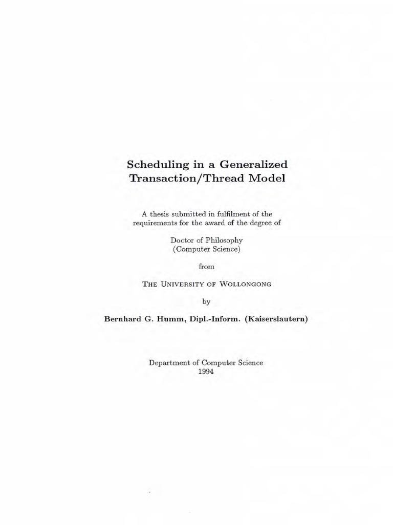 Scheduling in A Generalized Transaction - Thread Model Ph.D. Thesis UoW 1994 PDF | PDF ...