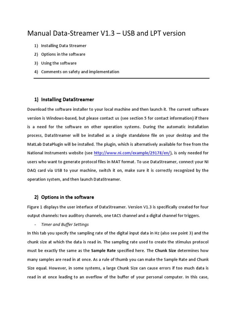 Manual Data-Streamer V1.3 - Usb and LPT Version: 1) Installing ...