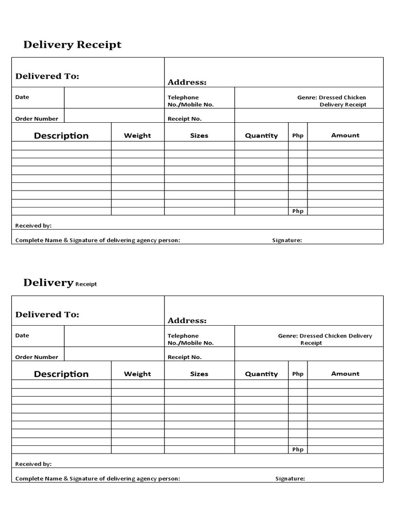 Dressed Chicken Delivery Receipt Template | PDF