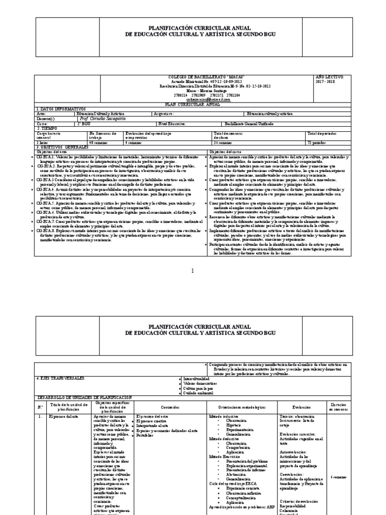 Planificación Eca Segundo Bgu 2017 2018 Pdf Evaluación Heurístico