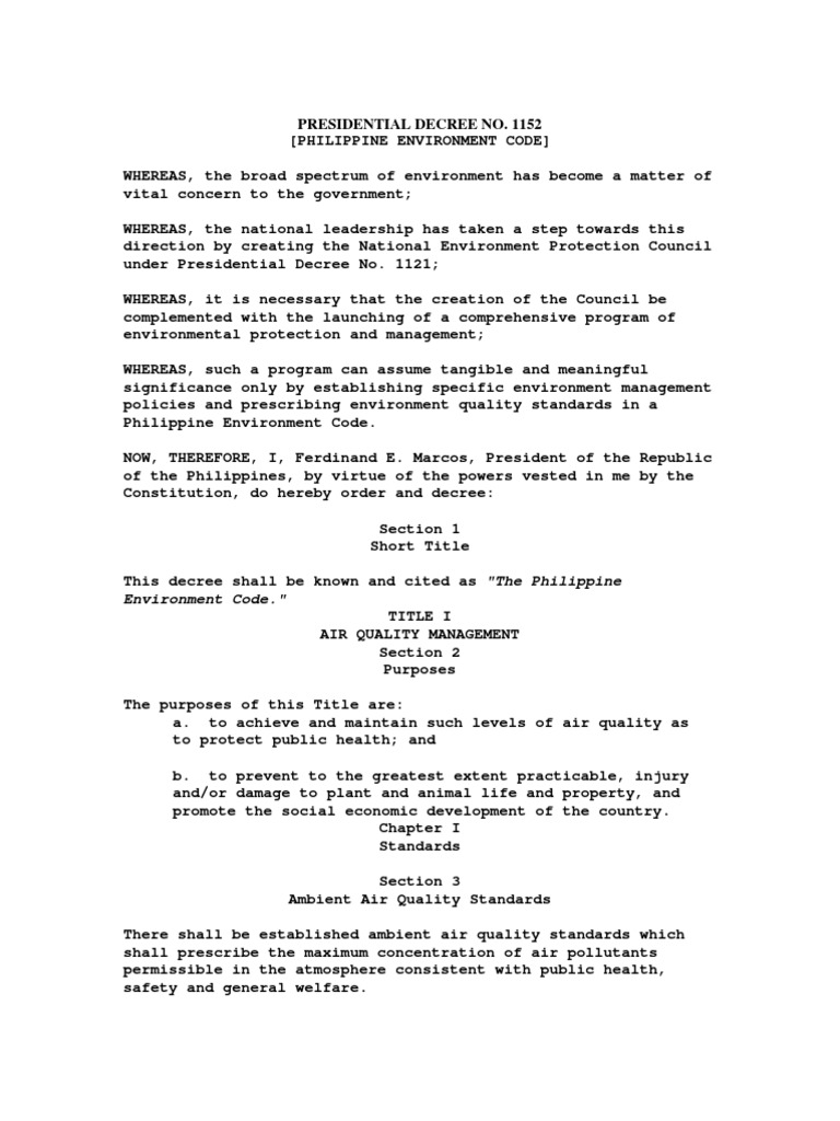 Philippine Environment Code Overview | PDF | Waste Management | Air ...