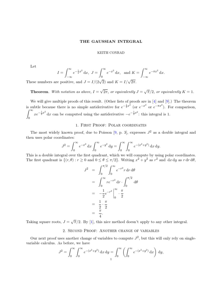 Gaussianintegral | PDF | Integral | Square Root